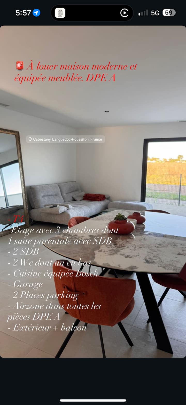 Maison Moderne Meublée Quartier Prisée, Calme. - Cabestany