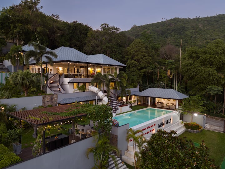 M&m Viila 6卧室 海景日落 滑梯泳池 瑜伽 网球场 花园 钢琴儿童  大庄园别墅 - Koh Samui