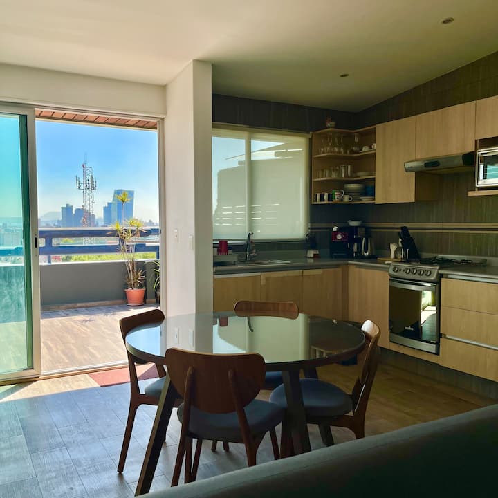 Increíble Loft Iluminado Con Terraza. - Mexico City