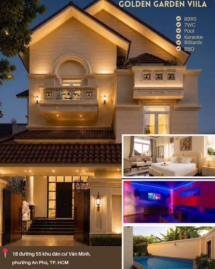 Golden Garden Villa/8brs/7wc/pool/billiard/karaoke - Vietnam