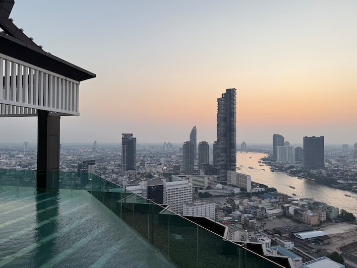 湄南河边绝美夕阳低楼层大一卧近天铁站Saphan Taksin200米近码头近朱拉大学月租特惠 - Thailand