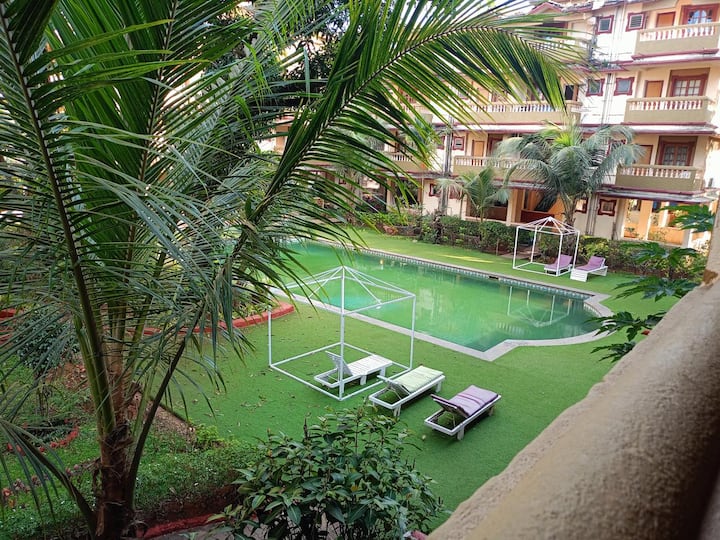 Near Candolim Beach 2bhk, Pool, Parking 3balconies - Goa