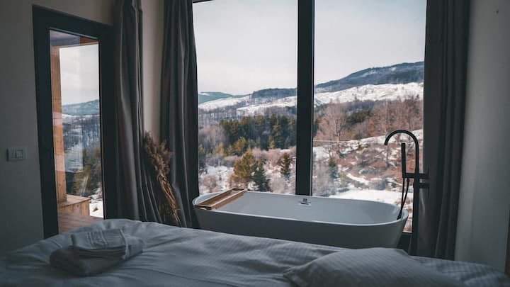 Panoramic View Cabin Escape With Bathtub - Comarnic