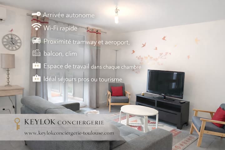 T3 Clim & Confortable à Blagnac Tram Parking Wi-fi - Blagnac