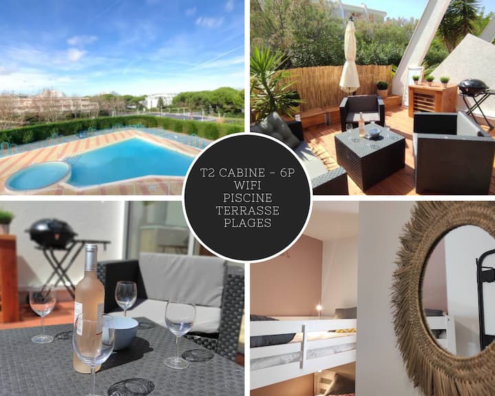 T2 Cabine Avec Piscine, Terrasse & Plage à Pied - La Grande-Motte