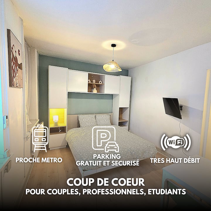 A L'orée De Croix - Lit Queen Size, Parking, Métro - Croix