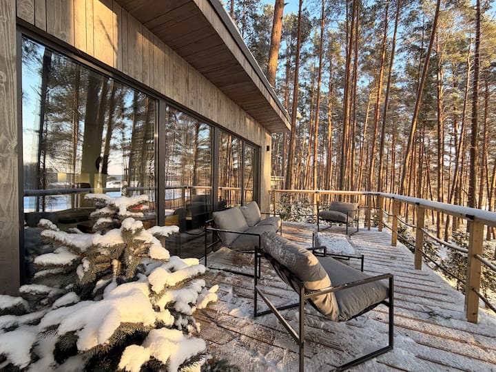 Waya Lodge | Lakeside Cabin W/ Terrace & Hot Tub - Latvia