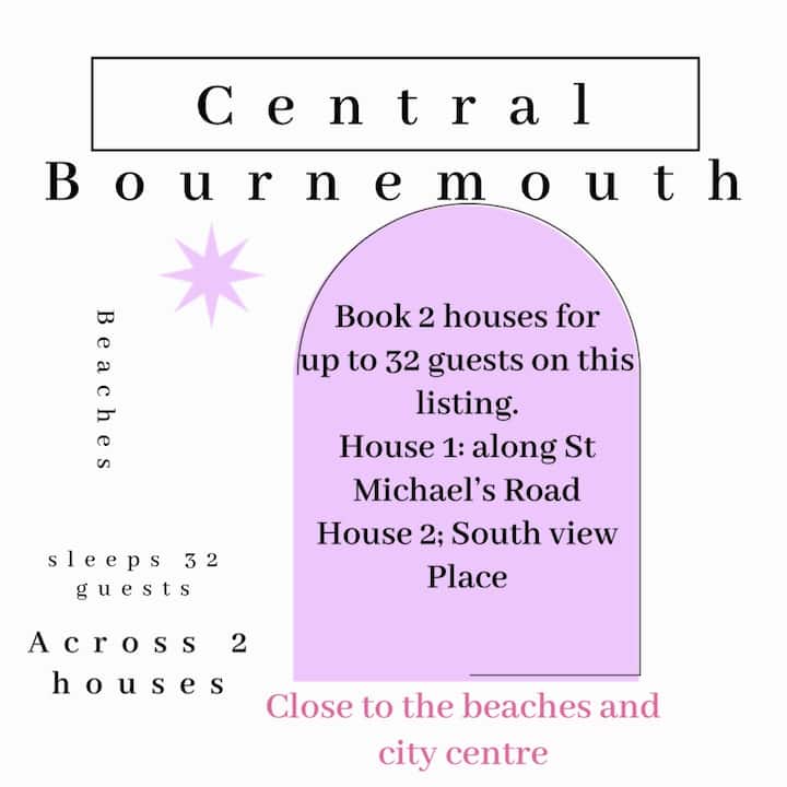 2 Houses, Central, Beach5mins, Sleeps 32 - Bournemouth