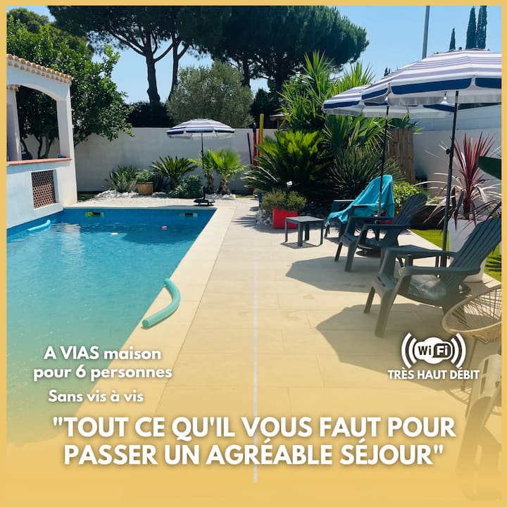 Maison De Vacances Avec Piscine Privée 6 Personnes - Vias