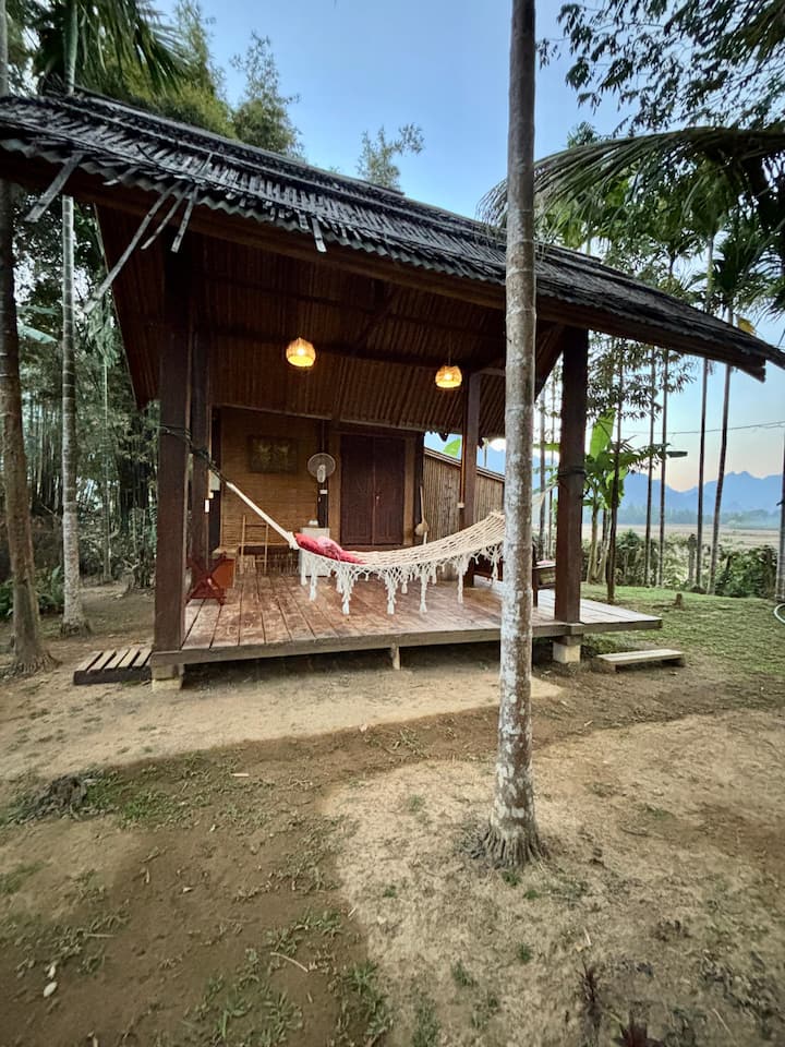 Farm House With Mountains And Rice Field - Laos