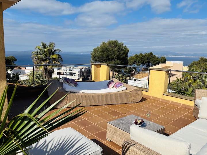 Villa, Große Dachterrasse, Meerblick, Garten, Pool - S'Arenal