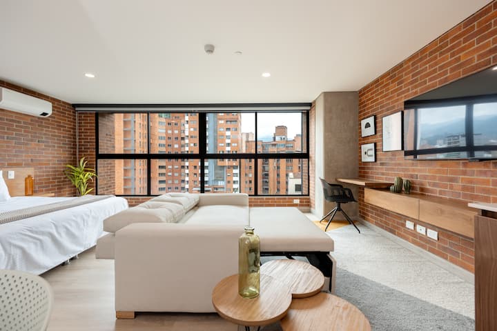 Unique Loft W/ Sofa Bed Ac | Terrace & Rooftop Gym - Medellín