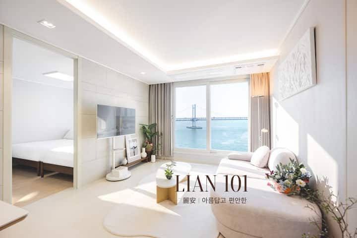 [Lian101]광안대교 정면 오션뷰 투룸 | 거실·침실 바다뷰 | 밀락더마켓 | 무료주차 - Busan