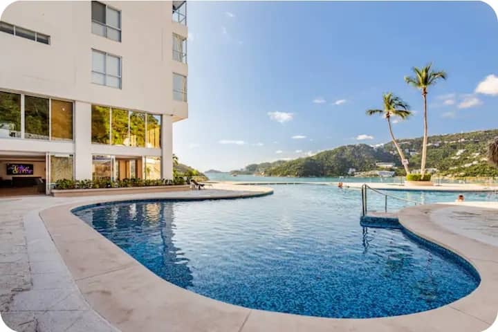 Doble Terraza Con Vista Al Mar, Albercas Y Playa - Acapulco