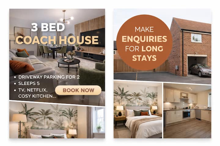 Stylish 3br Coach House | Sleeps 5 | Parking X2 - Bedford