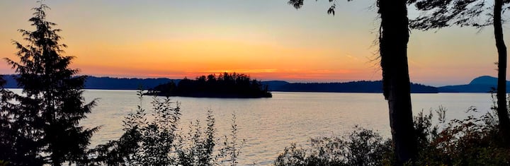 Waterfront Log Cabin 
 Outdoor Fireplace - La Conner, WA