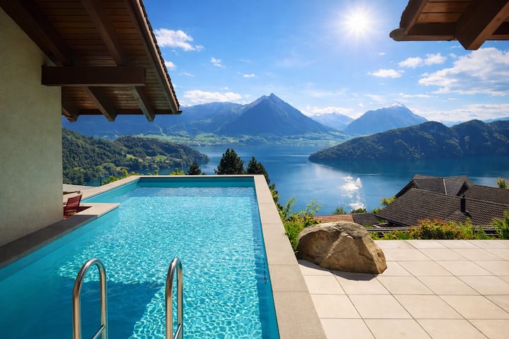 A&y Panorama Poolhouse | Hot Tub Over Lake Lucerne - Weggis