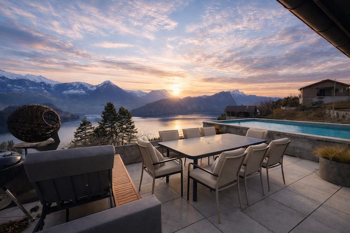 A&y Panorama Poolhouse | Hot Tub Over Lake Lucerne - Gersau