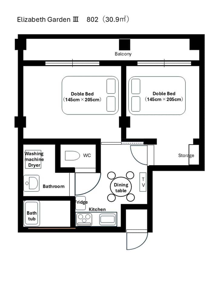 Topfloor 30㎡ 2br｜1 Minkuromon＆station｜4 Pax New! - Japan