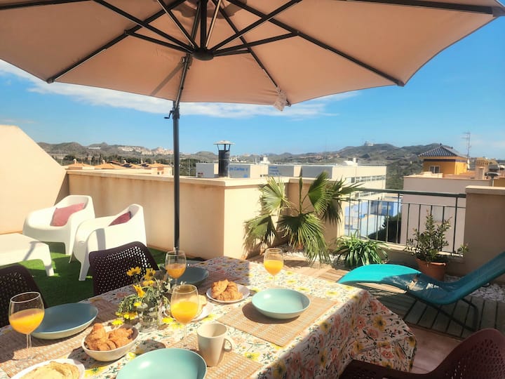 ÁTico Con Gran Terraza, Barbacoa Y Piscina. - Águilas