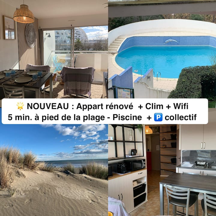 Appart Rénové 27m² Bord De Mer Clim Wifi Piscine - La Grande-Motte