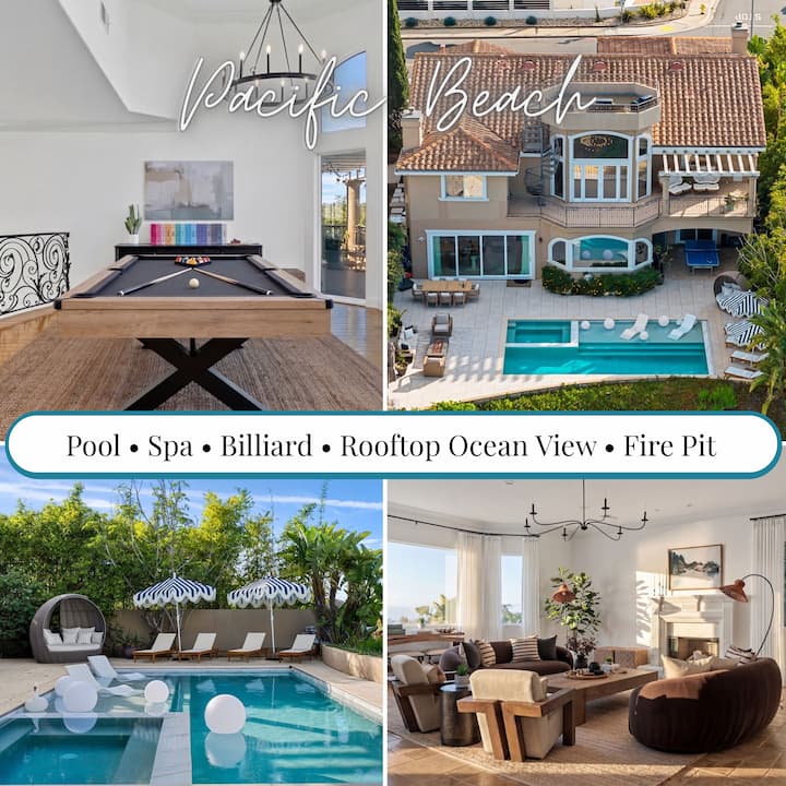 Luxury Pb Escape Pool, Spa, Game Room Ocean Views - San Diego, CA