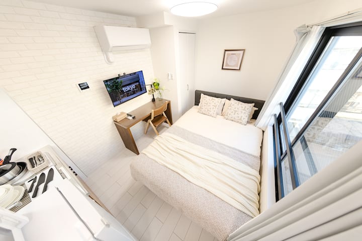 亀戸美食街旁【201公寓】:双人床/电视/厨房微波炉冰箱/wi-fi/办公桌/浴缸/jr总武线 - Tokyo