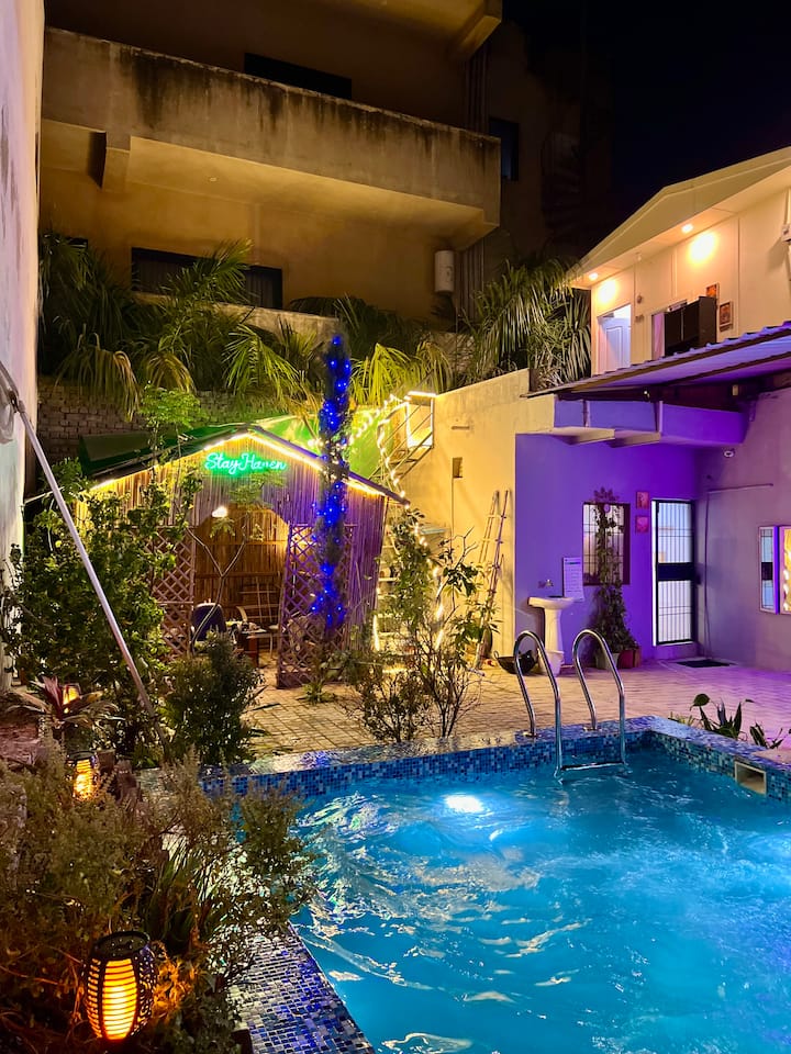 Swimming Pool-4br Mini Farm W/ King Beds|bamboohut - Yeni Delhi