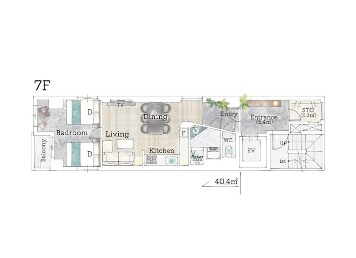 Hidden Gem｜tenjin 10min｜41㎡ Designer 7f_green - Fukuoka