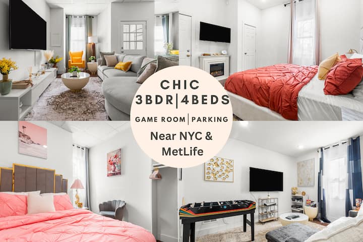 Stylish 3br W/game Room+parking Near Nyc & Metlife - Jersey City, NJ