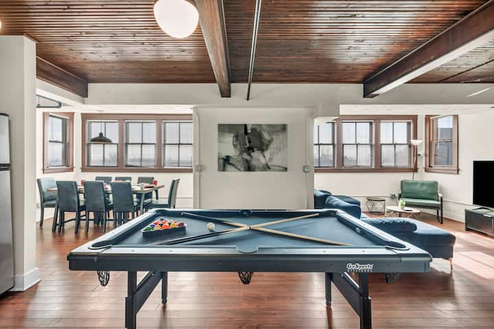 Stylish Industrial Penthouse | Game Pool Table - Shaker Heights, OH