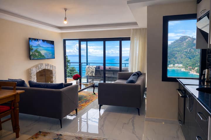 Full Deniz Manzaralı Lüks 1+1 Havuz-deniz-otopark - İçmeler