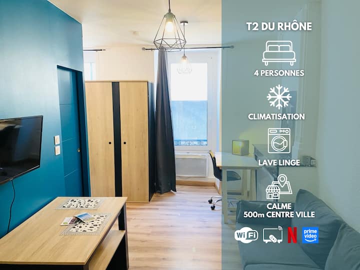 T2 Du Rhône • Clim • Centre Valence 500m • Fibre - Valence