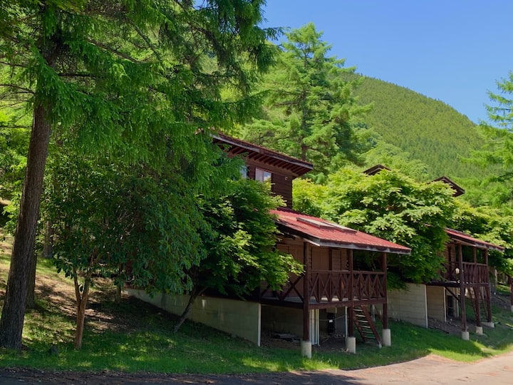 軽井沢まで1時間。山々を見渡す木のコテージ。展望大浴場。 - Saku