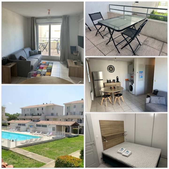 T2 Climatisé/terrasse/piscine Résidence Sécurisée - Le Grau-du-Roi