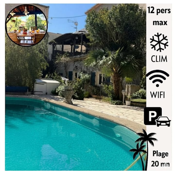 La Vigneronne - 12 Pers, Piscine, Wifi, Clim - Hérault