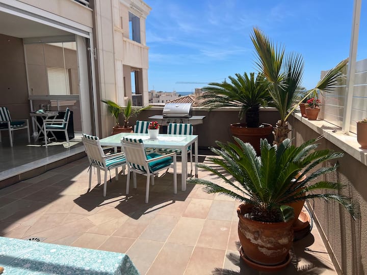 Apartment With Sea View Terrace With Bbq & Pool - Santa Pola