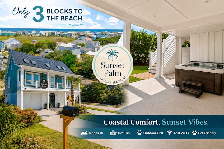 Sunset Palm | 3 Blocks | Hot Tub | Sleeps 10 - Carolina Beach, NC