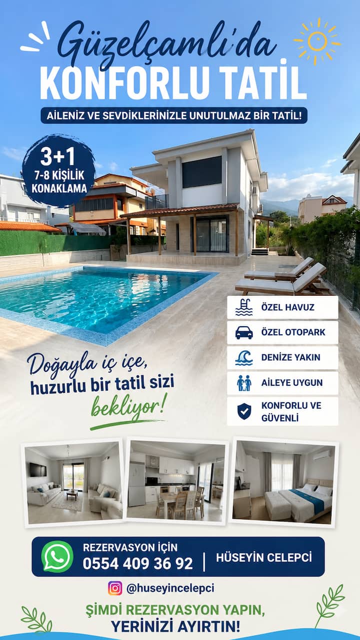 ÖZel Havuzlu Lüks 3+1 Villa | Güzelçamlı - Davutlar