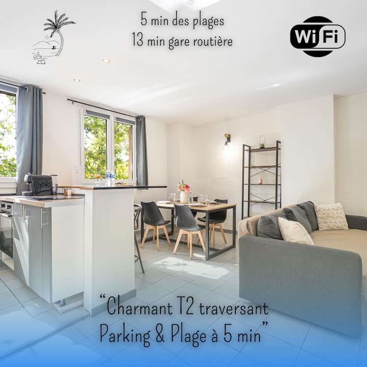 Charmant T2 Traversant • Parking & Plage à 5 Min - Martigues