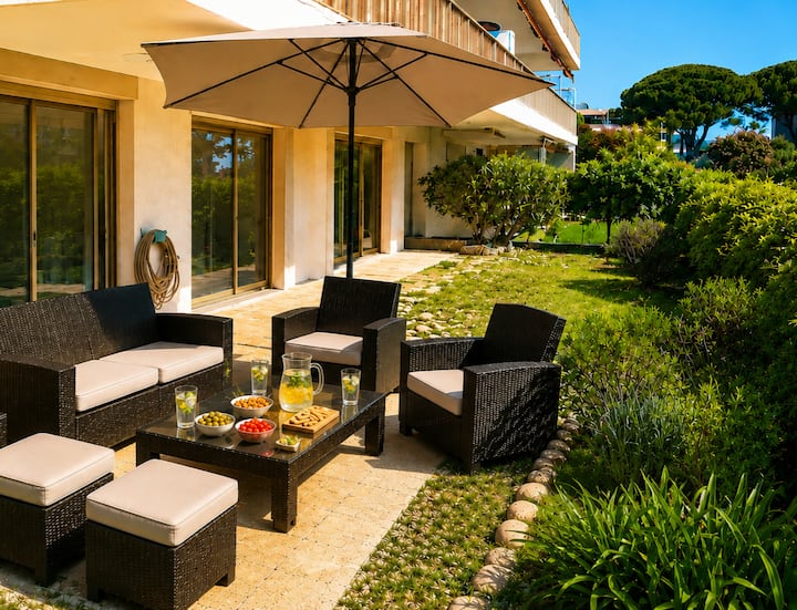 Appart Traversant, Jardin 130m², Piscine, Plages - Antibes
