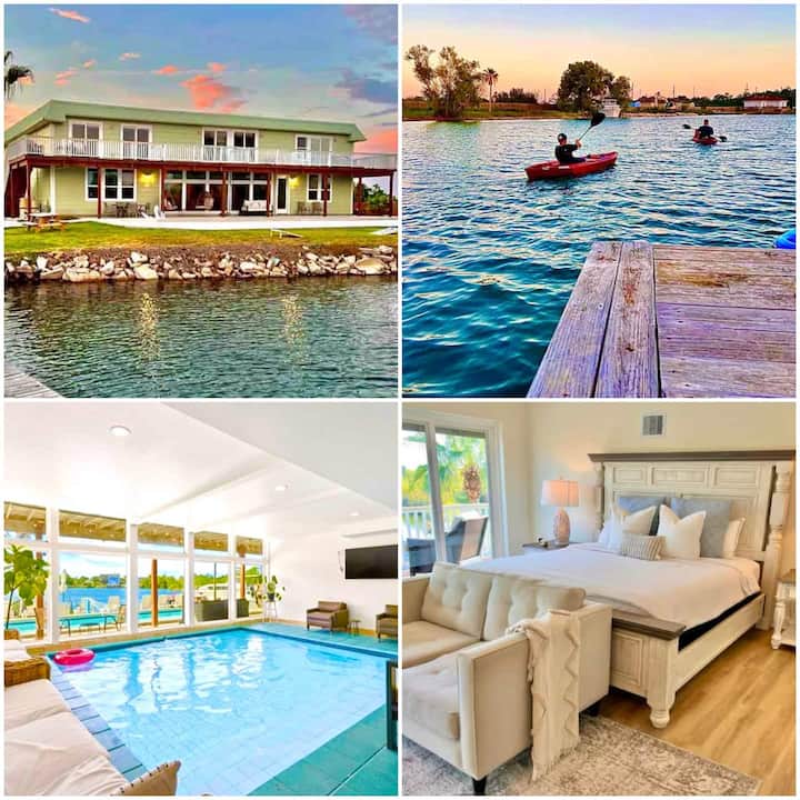 Indoor/outdoor Pool Sleeps 25 Waterfront Lakehouse - Kemah, TX