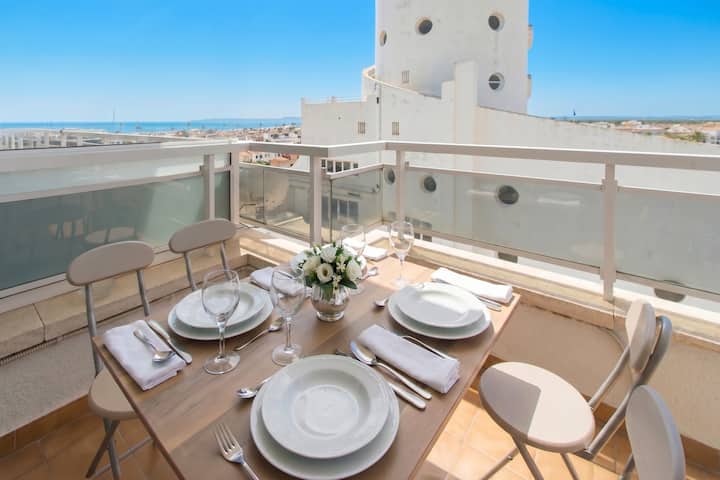 Canal View Apartment With Terrace & Wifi - Empuriabrava