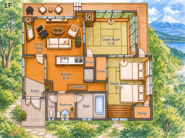 富士山ビュー別荘|河口湖駅 車15分|最大8名|10ベッド|sky Forest Zen Fuji - Mount Fuji