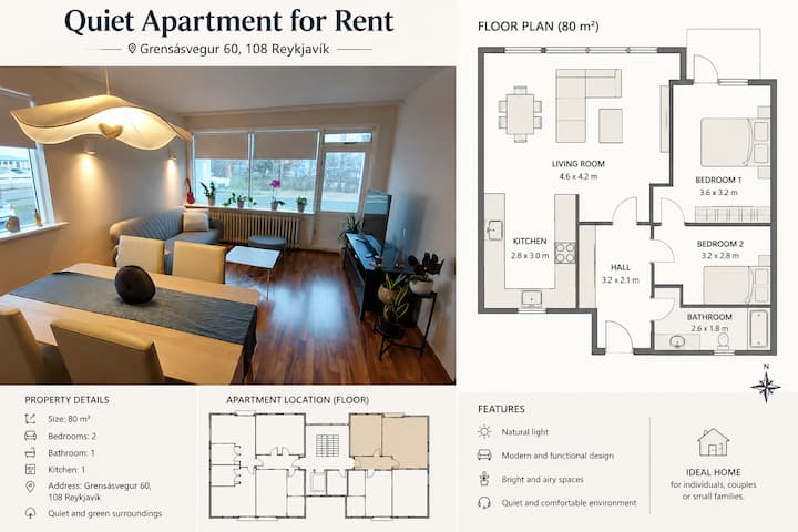 Quiet & Cozy 2-bedroom Apartment For Rent. - Reykjavik