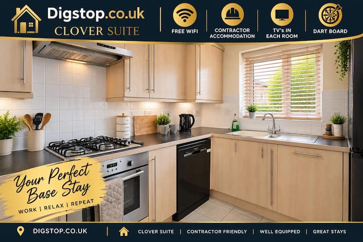 Clover Suite| Contractor House| Sleeps 10| Parking - Corby