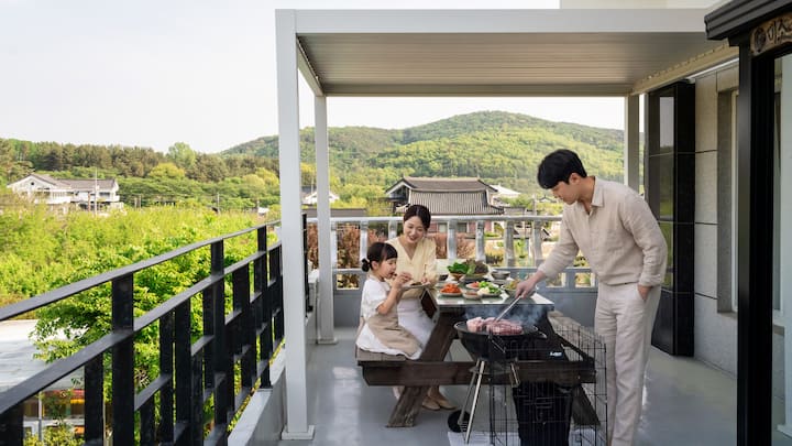 경주시 감성 스테이, 넓고 쾌적한 낭만 복층 - A동 미소2(복층온돌,개별바베큐) - Pohang