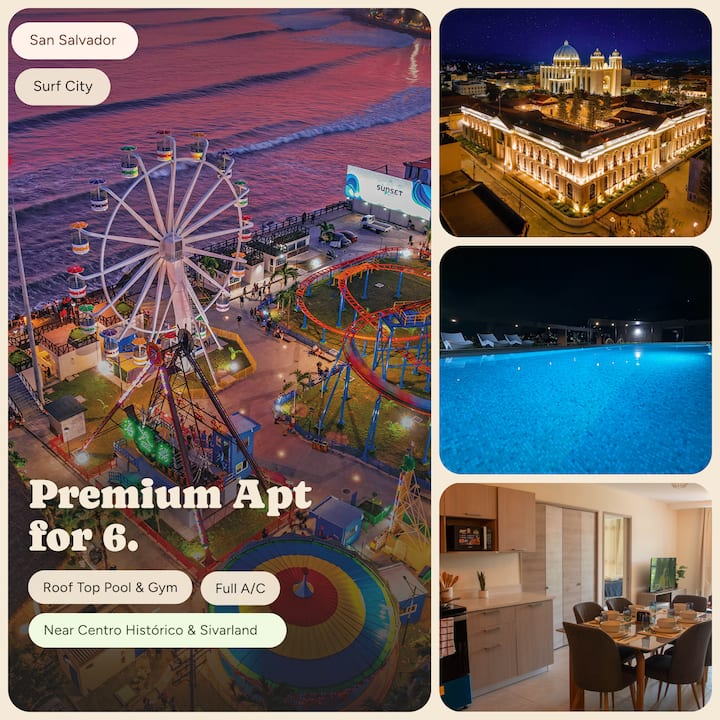 Premium Apt | Rooftop Pool, Gym, A/c & 2 Parking - El Salvador