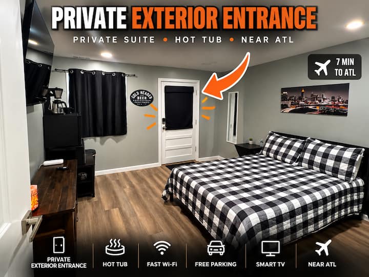 Private Suite + Entrance + Hot Tub  Near Atl - South Fulton, GA
