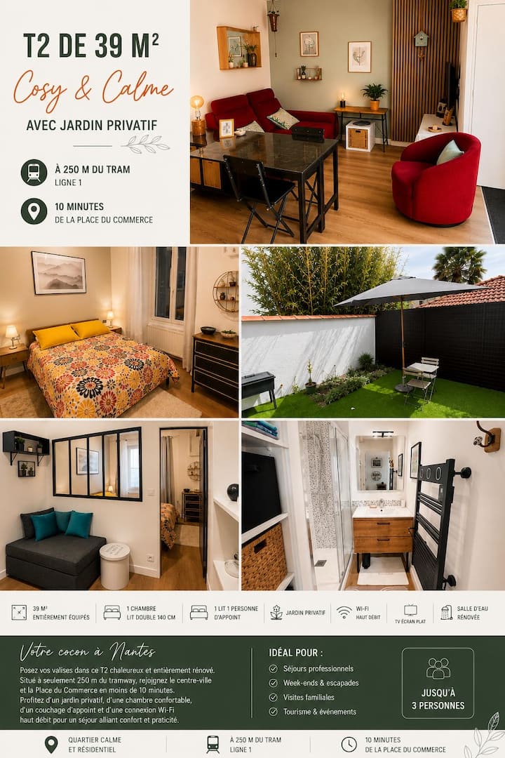 Cosy City Avec Jardin Privatif, Tram Direct - Saint-Herblain